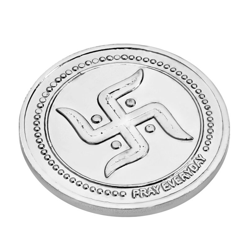 Swastik Silver Plated Coin for Prosperity & Pooja | Sacred Good Luck Coin